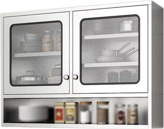 Generic K&uuml;chenh&auml;ngeschrank mit Verst&auml;Rkter Maschent&uuml;R 304 Wandschrank aus Edelstahl Verstellbare Einlegeb&ouml;den Magnetverschluss Mehrzweckschrank f&uuml;r Bad und K&uuml;