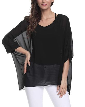 Minetom Damen Sommer Chiffon Bluse Strand Beil&auml;ufige T Shirt Lose Hemd Oversize Oberteile Tuniken Tops Strandponcho Bikini Cover Up Stil 13 Einheitsgr&ouml;&szlig;e