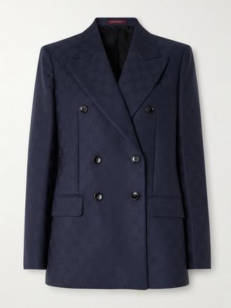 Gucci Doppelreihiger Blazer Aus Woll-jacquard - Blau