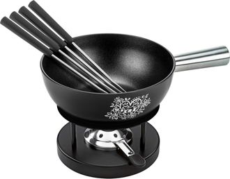 Kuhn Rikon Käsefondue Set Aluminium Alpenliebe 22cm, Caquelon induktionstauglich
