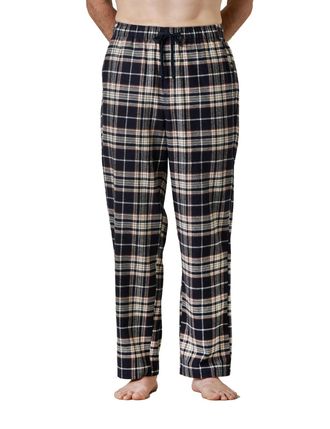 Lapasa Herren Schlafanzughose Karierte Pyjamahose, Long Relaxhose Loungehose Freizeithose M39 W&auml;rmer, Baumwollflanell: Navy + Wei&szlig; kariert, 2XL