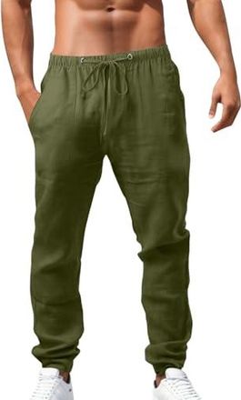 Generic Pantalon de plage baggy pour homme - Pantalon en lin avec taille &eacute;lastique - Pantalon d&eacute;t&eacute; - Grandes tailles - Pantalon de surv&ecirc;tement respirant - Cou