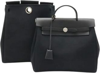 Herm&egrave;s Pre-owned Vintage Toile Officier Sac &agrave; Dos Sac &agrave; Main - Femme - Pre-owned - Noir - Taille: ONE Size