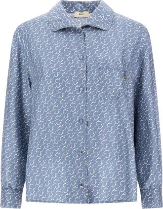 Herno Femme, Blouses et Chemises, Bleu, Taille: 40 FR Chemise en Soie Imprim&eacute;e