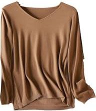 Generic Pull doux décontracté pour femme à col en V tricoté ample à manches longues, kaki, Taille unique