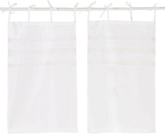 Loberon Scheibengardine 2er Set Aibre, eingen&auml;hte Spitzenborten, Vintage-Charme, mit dekorativen Bindeb&auml;ndern, Fensterdekoration, Sichtschutz, Baumwolle, wei&szlig;