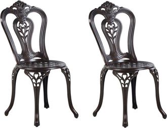 Beliani Beliani - Lot 2 Chaises de Jardin en Aluminium Effet M&eacute;tal Vieilli Marron Fonc&eacute; avec Dossier et Pieds D&eacute;coratifs pour Jardin ou Terrasse Classique