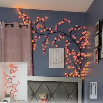 Generic Cherry Blossom Light Up Branches, Led Cherry Blossom Tree Light for Wall, Vine Lights with Remote, 8 Lighting Modes, Christmas Decorations Indoor for 