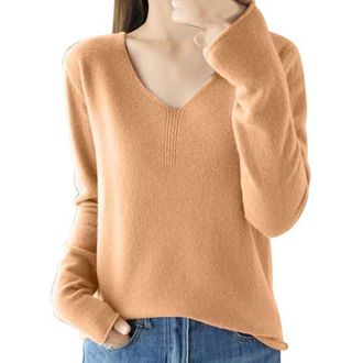 Generic Pull en tricot pour femme avec col en V - Couleur unie - Classique - Confortable - D&eacute;contract&eacute; - Manches longues - Coupe ajust&eacute;e - L&eacute;ger - Tendance - 