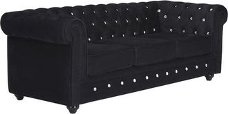 Vente-Unique Vente-unique - Canapé 3 places chesterfield - velours noir et boutons effet cristal