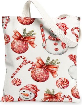 Generic Sacs fourre-tout festifs en toile, motif joyeux, sacs de courses r&eacute;utilisables, motif de No&euml;l fantaisie, bandouli&egrave;re l&eacute;g&egrave;re pour cadeaux, voyage, &eacute;pic