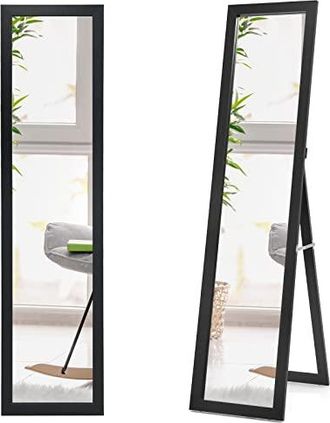 Costway Miroir Pleine Longueur sur Pied, Grand Miroir avec Cadre en MDF 155 cm x 37 cm, Miroir de Plain Pied Rectangulaire pour Chambre, Salon et Entr&eacute;e (Noir