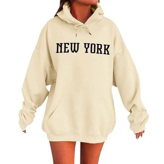 Generic Sweat &agrave; capuche graphique printemps 2026 pour femmes avec cordon de serrage et pull &agrave; manches longues avec poche, beige, XL