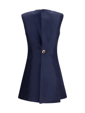 Balenciaga Womens A-Line Mini Dress Navy Merino Wool Ovis Aries; Silk