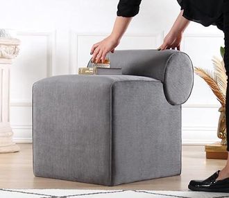 Atelier Del Sofa Stylish Grey Pouffe, 100% Cotton, 35 DNS Orthopedic Sponge, 6 cm Thickness, PVC Coated Hidden Legs, 45x56x60 cm | Perfect for Comfort & Modern Decor