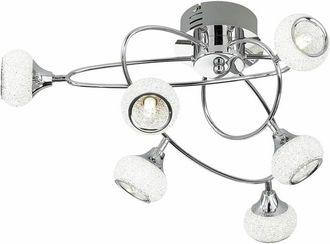 Wofi Leuchten Deckenlampe silber Deckenleuchte 6 Flammig geschwungen Glasschirme Schlafzimmer, Metall chrom, Fassungen 6x G9, DxH 57x28 cm Wofi 9390.06.01.7000