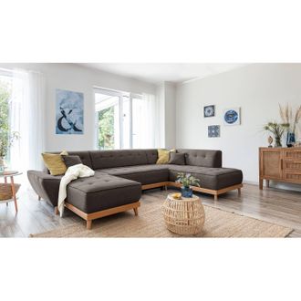 Norrwood home24 Wohnlandschaft Surribas Grau Webstoff Lark 328 x 77 x 190cm Longchair davorstehend links / Ottomane rechts Skandi