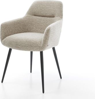 DELIFE Esszimmerstuhl Pejo-Flex Webstoff Soft Beige 4-Fuß konisch Schwarz Taschenfederkern, Esszimmerstühle