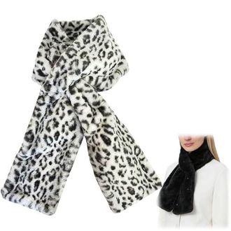 Generic Faux Fur Scarf with Hidden Zipper Pocket,Soft Cozy Warm Pocket Scarf,Womens Winter Plush Concealed Storage Scarves (Leopard)