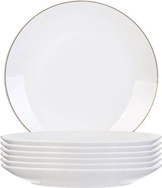 Altobuy Set de 6 Assiettes Plates Blanches en Porcelaine avec liseré doré (Ø26,5 cm) - Aura