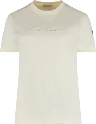 Moncler Femme, Tops, Blanc, Taille: 40 FR T-shirt en coton avec logo ton sur ton brod&eacute;
