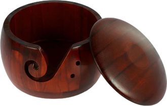 Generic Holzgarnschale, runder H&auml;kelhalter mit L&ouml;chern, Strickschalen aus Kiefernholz, Webgarn mit Deckel, tragbar(Dark,Style B)