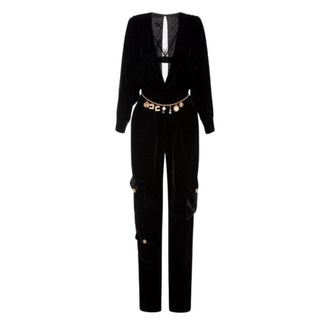 Elisabetta Franchi Samt-Jumpsuit mit G&uuml;rtel - - Jumpsuits & Playsuits - Damen - Schwarzk - 2XL
