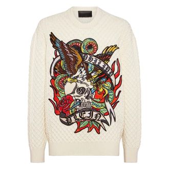 Philipp Plein Herren, Strickwaren, Wei&szlig;, MGr&ouml;&szlig;e