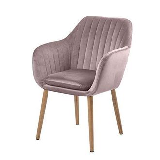 Selsey Emilia Velvet - Esszimmerstuhl Polsterstuhl Armlehne Holzbeine Velours-Bezug in Rosa