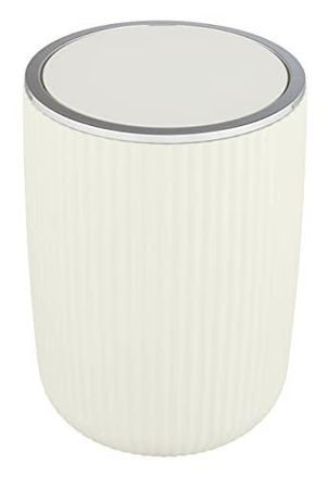 WENKO Schwingdeckeleimer Mod. Agropoli L Cremewei&szlig;, 5,5 Liter, Badezimmer-M&uuml;lleimer mit Deckel, Abfalleimer aus hochwertigem Kunststoff mit strukturierter O