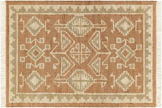 Loberon Teppich Serenath, Punja-Kelim-Webart, Strapazierfähig, Natürliche Farbgebung, Texturierte Fransen, 200x300 cm, Wohntextilien, Wohnaccessoire, Jute, br