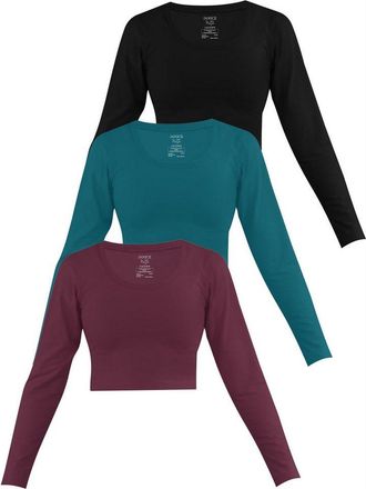 Janice Langarmshirt 3 x Damen crop Langarmshirt Nerja Kurzer Pullover aus Baumwolle