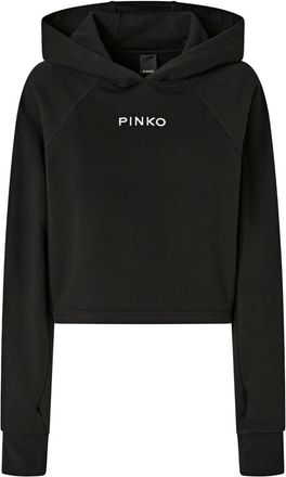 Pinko Pinko, Femme, Sweatshirts et sweats &agrave; capuche, Noir, Taille: 36 FR Cropped Cotton Sweat &agrave; capuche