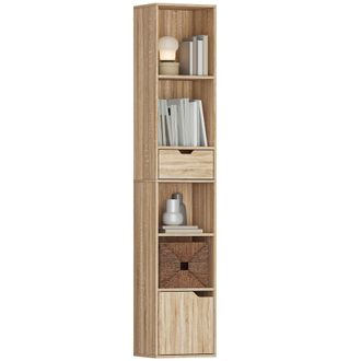 HOMCOM 6-st&ouml;ckiges B&uuml;cherregal, hohes schmales B&uuml;cherregal mit Schublade, T&uuml;r, verstellbarem Regal, modernes Regal f&uuml;r Wohnzimmer, Heimb&uuml;ro, Schlafzimmer, 30