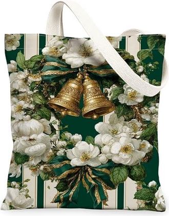 Generic Sacs fourre-tout &eacute;l&eacute;gants en toile &agrave; motif floral, sacs d&eacute;picerie r&eacute;utilisables, &eacute;l&eacute;gants et l&eacute;gers avec bandouli&egrave;re lavable, Vert, 13x15 Inch