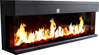 Chemin'Arte Elektrischer Einbaukamin 3D LED Flammeneffekt - Elektrischer 3-in-1 Kamin mit Panoramaview 150 zm, 3 Seiten - 12 Flammenfarben - Wandkamin 2000W