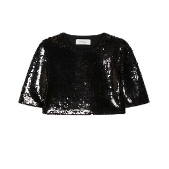 Sportmax Vongola Cropped Pailletten-T&uuml;ll-Top - - Blouses & Shirts - Damen - Schwarzk - M