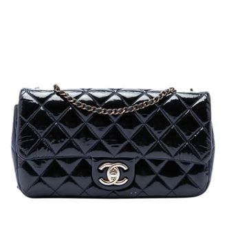 Chanel Sac bandouli&egrave;re matelass&eacute; en cuir verni et ch&egrave;vre Pre-owned - Femme - Pre-owned - Bleu - Taille: ONE Size