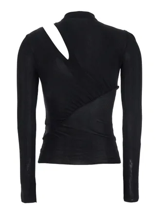 Self Portrait Womens Black Long-Sleeve Top With Cut-Out Detail Viscose Tops