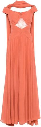Elie Saab Femme, Robes, Orange, Taille: 36 FR Silk & Lace Long Dress