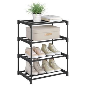 Woltu Schuhregal schmal 4 Ebenen, Schuhorganizer Schuhaufbewahrung platzsparend, offener Schuhschrank Metall, f&uuml;r 8 Paar Schuhe, Eingang, Flur, Wohnzimmer, 