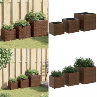 vidaXL Jardini&egrave;res dext&eacute;rieur 3 pcs marron r&eacute;sine tress&eacute;e - Jardiniere Exterieure - R&eacute;sine Tress&eacute;e - Pot De Fleurs Ext&eacute;rieur - Decoration Jardin - Plante