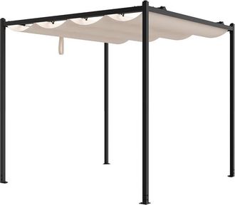 Vente-Unique Pergola autoportante en acier avec toit r&eacute;tractable - 5,3 m&sup2; - noir - MAZARA