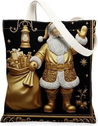 Generic Sacs fourre-tout en toile motif Père Noël - Réutilisables - Vintage - Élégants - Légers - Lavables, noir, 13x15 Inch