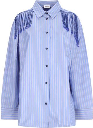 Andamane Femme, Blouses et Chemises, Bleu, Taille: 36 FR Miley Fringed Oversized Shirt