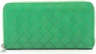 Bottega Veneta Portefeuille Long Zipp&eacute; en Cuir Intrecciato de Seconde Main - Femme - Pre-owned - Vert - Taille: ONE Size