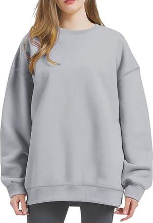 Generic Sweat-shirt pour femme - Couleur unie - Haut surdimensionn&eacute; - Col rond - Manches longues - Automne - Hiver - D&eacute;contract&eacute; - Confortable - Tendance - Co