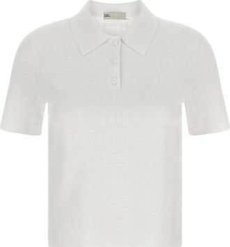 Tory Burch Femme, Tops, Blanc, Taille: 38 FR Polo en maille pointelle stretch en viscose