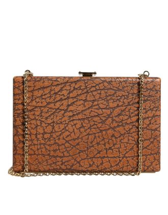 Dolce & Gabbana Womens Brown Leather Gold Frame Clutch Mini Crossbody Bag