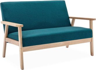 Sweeek Sweeek - Banquette canapé 2 places en bois et tissu. Isak. l 114 x p 69.5 x h 73cm Polyester Bleu canard